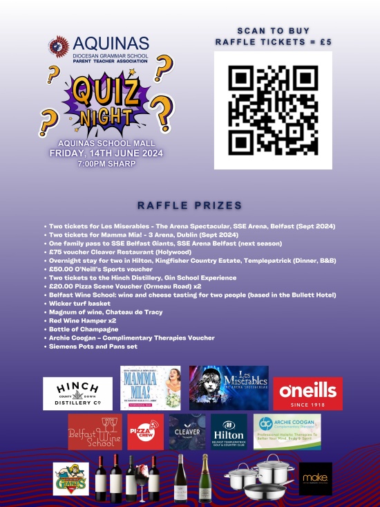 Aquinas Diocesan Grammar School - PTA Quiz Raffle Prizes Update